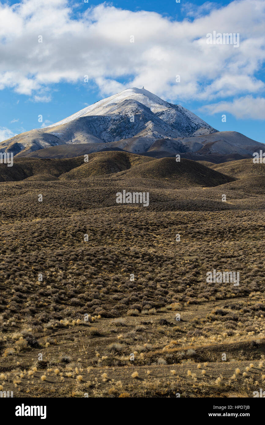 Wide open empty desert landscape in Nevada during winter with blue ...