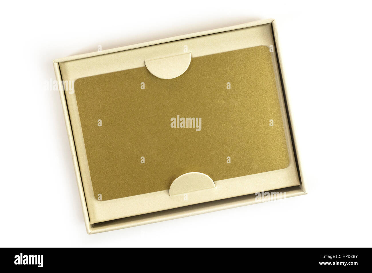 A photo of a blank VIP golden card in a gift box, shot from above on ...