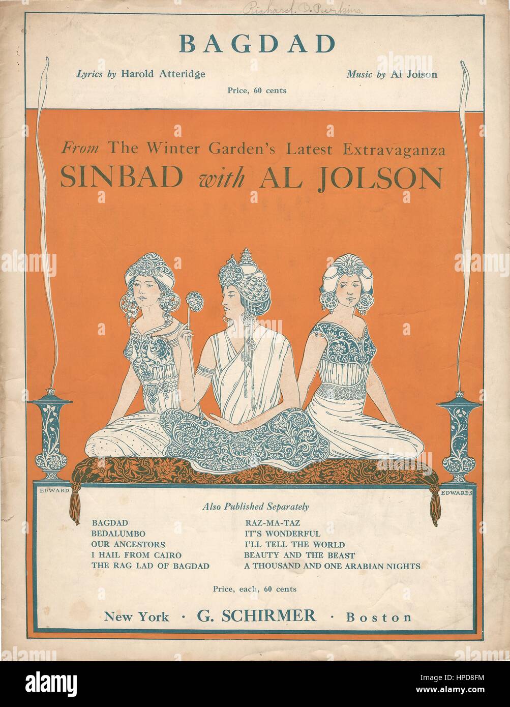 "Sinbad" 1918 Al Jolson Musical Sheet Music Cover Stock Photo - Alamy