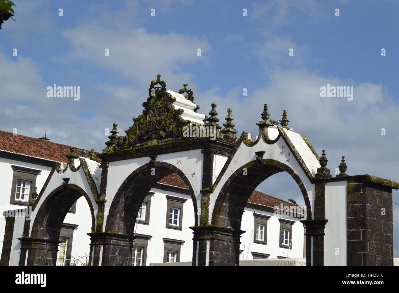 Historic entrance to the town of Ponta Delgada on Sao Miguel island ...