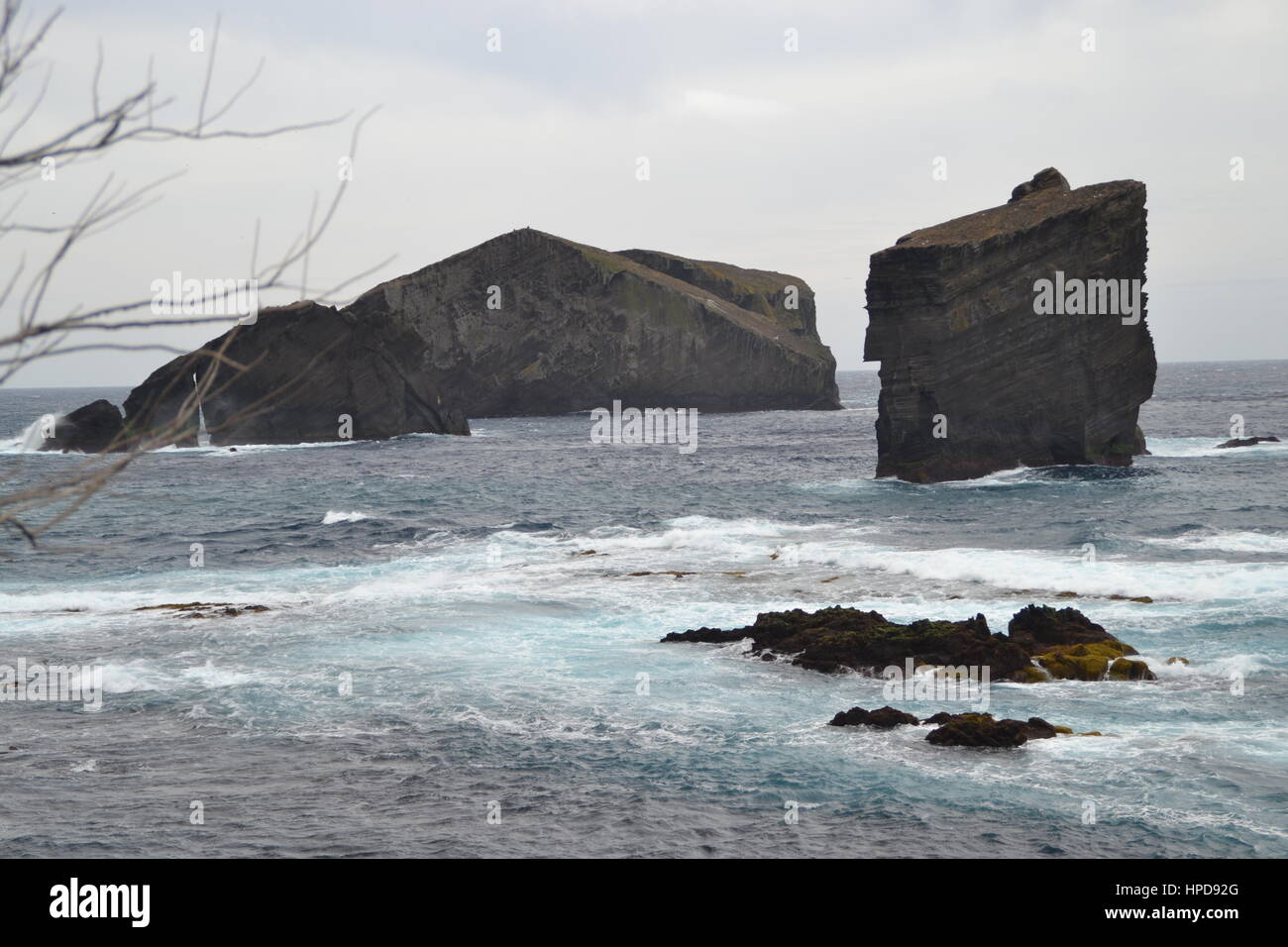 Mighty rocks and wavy sea at Sao Miguel island, Azores archipelago ...