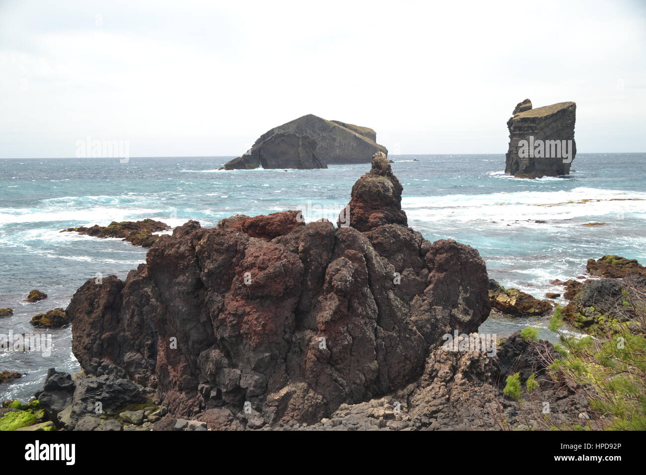 Mighty rocks and wavy sea at Sao Miguel island, Azores archipelago ...