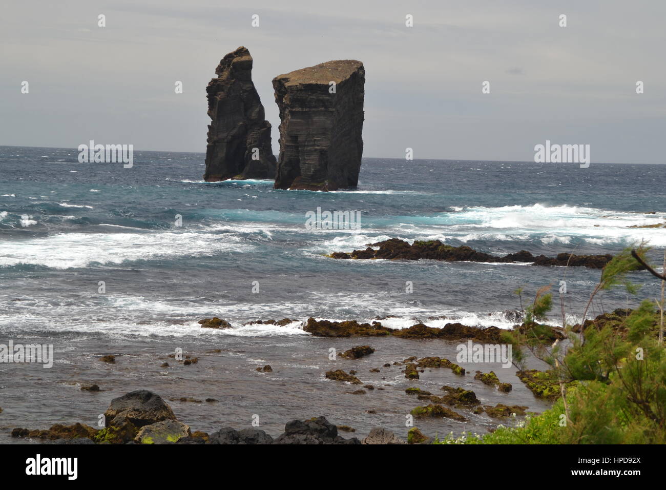 Mighty rocks and wavy sea at Sao Miguel island, Azores archipelago ...