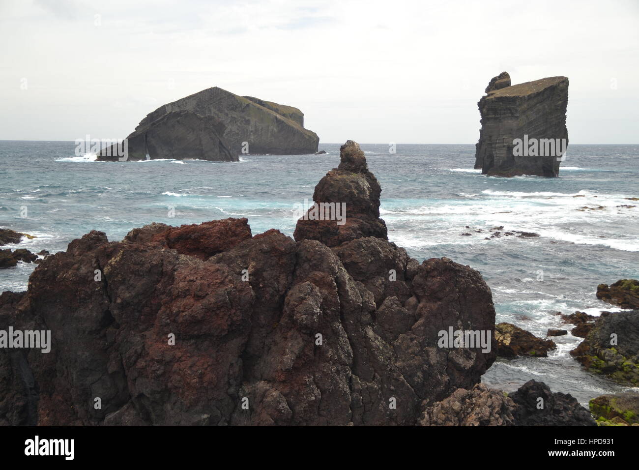 Mighty rocks and wavy sea at Sao Miguel island, Azores archipelago ...