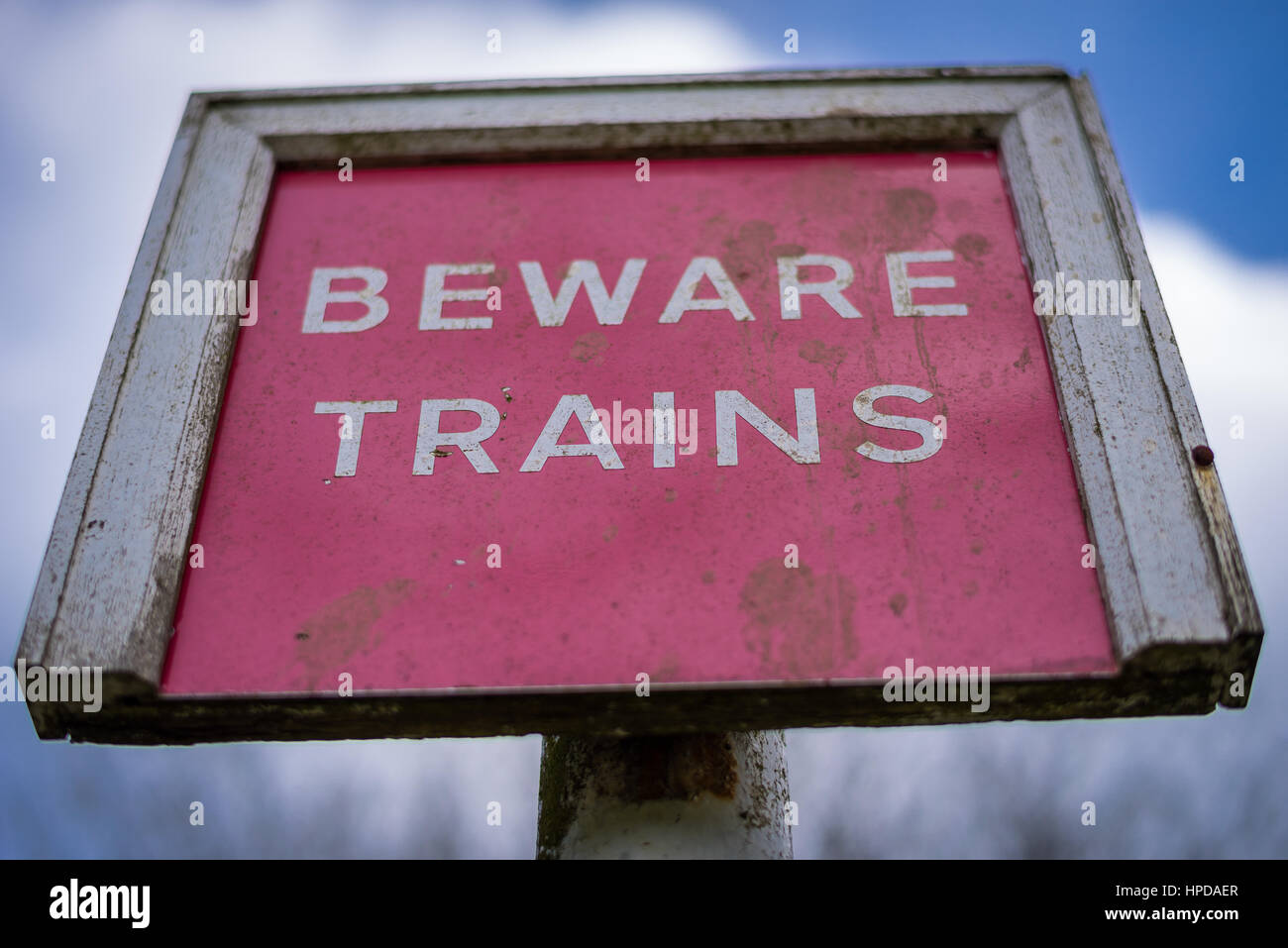 Beware of trains sign hi-res stock photography and images - Alamy