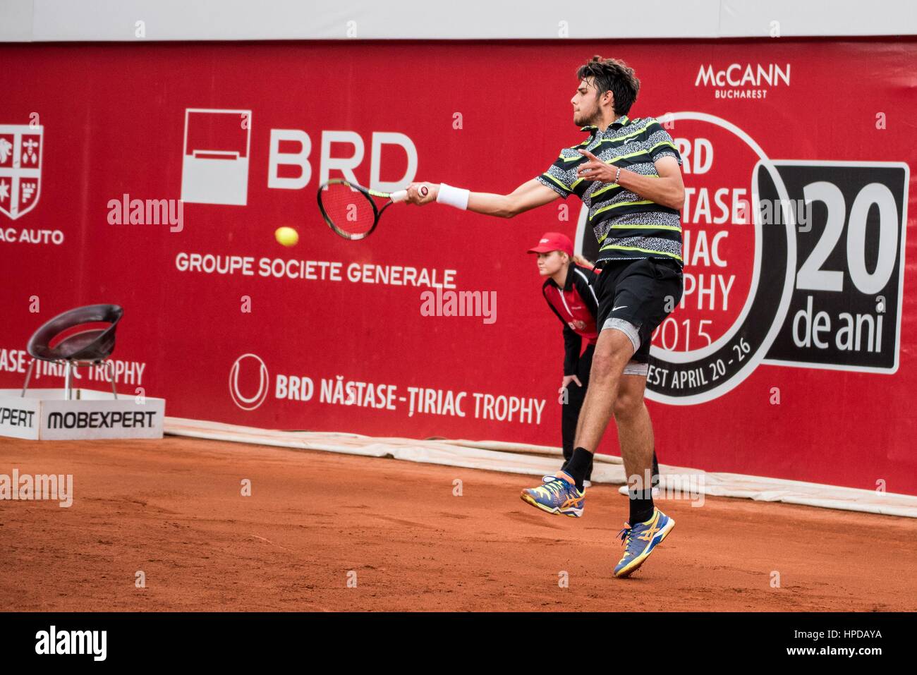 April 18, 2015: Luca George Tatomir ROU in action during the ATP ...