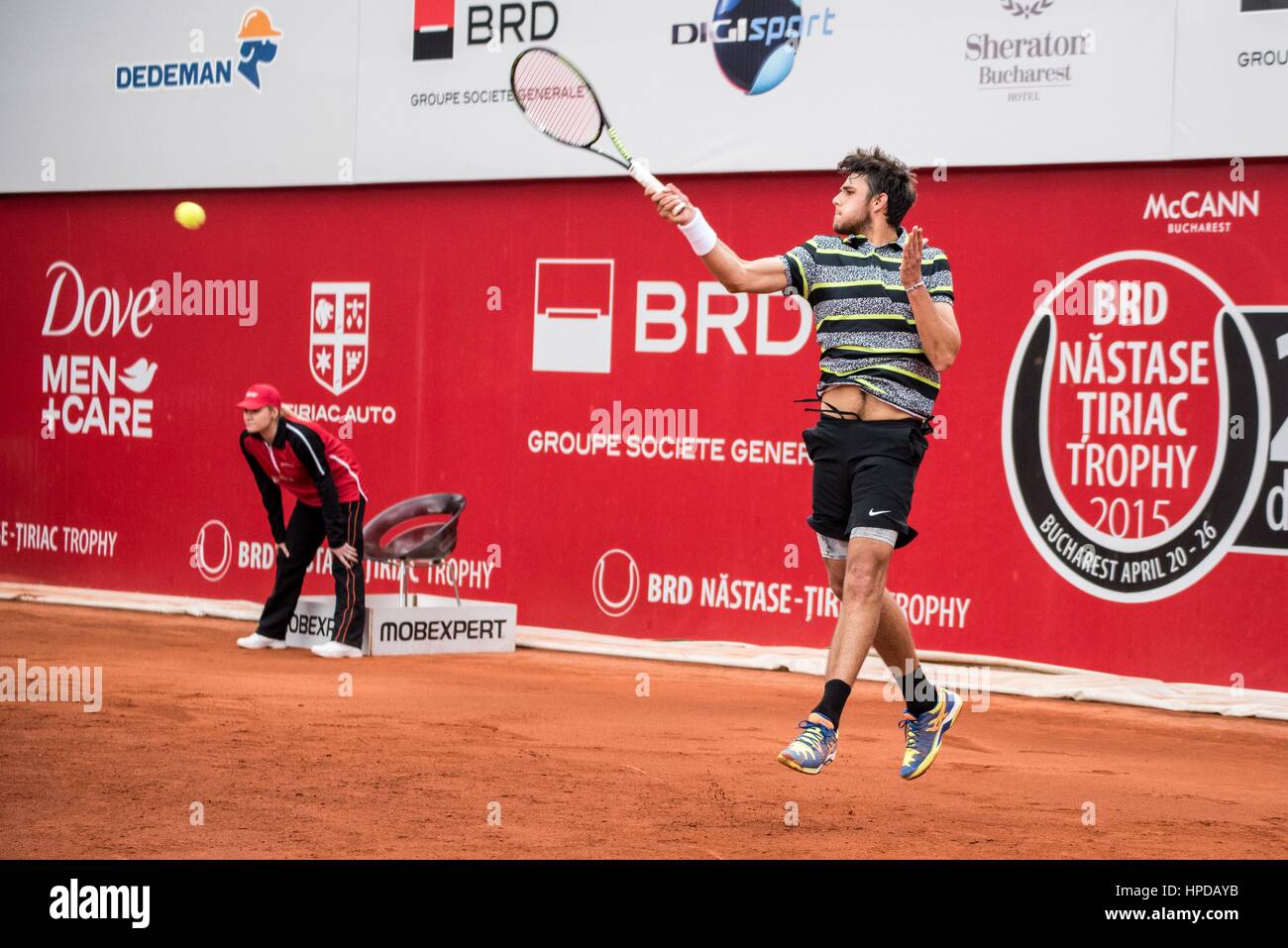 April 18, 2015: Luca George Tatomir ROU in action during the ATP ...