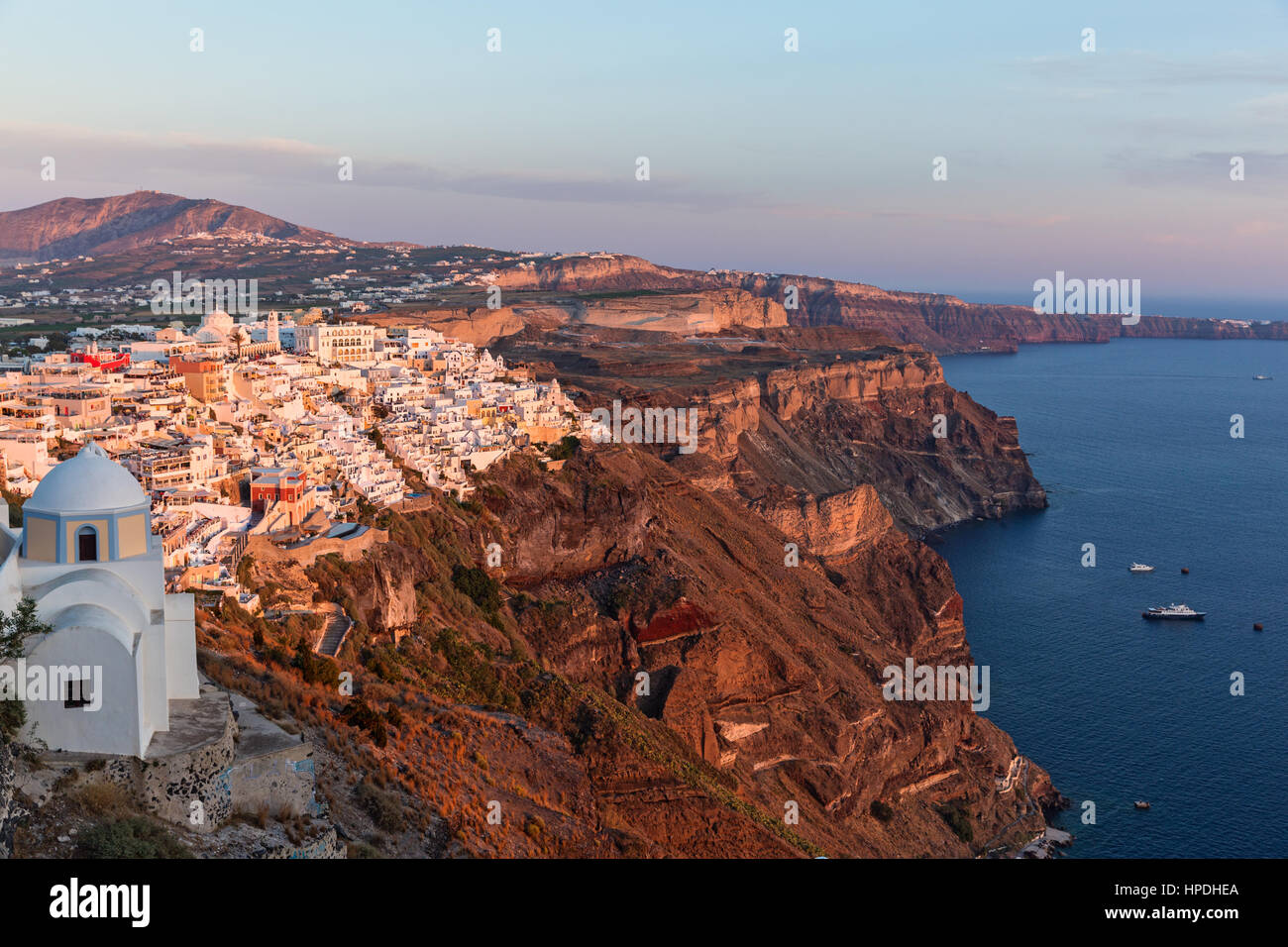 Volcanic landscape of Santorini in sunset, Greece Stock Photo - Alamy