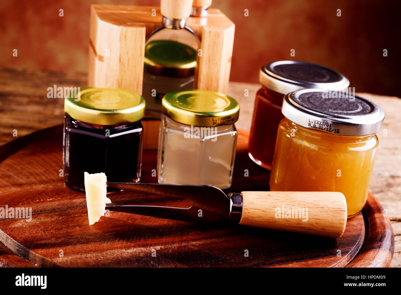 cheese tasting set on wooden board Stock Photo - Alamy