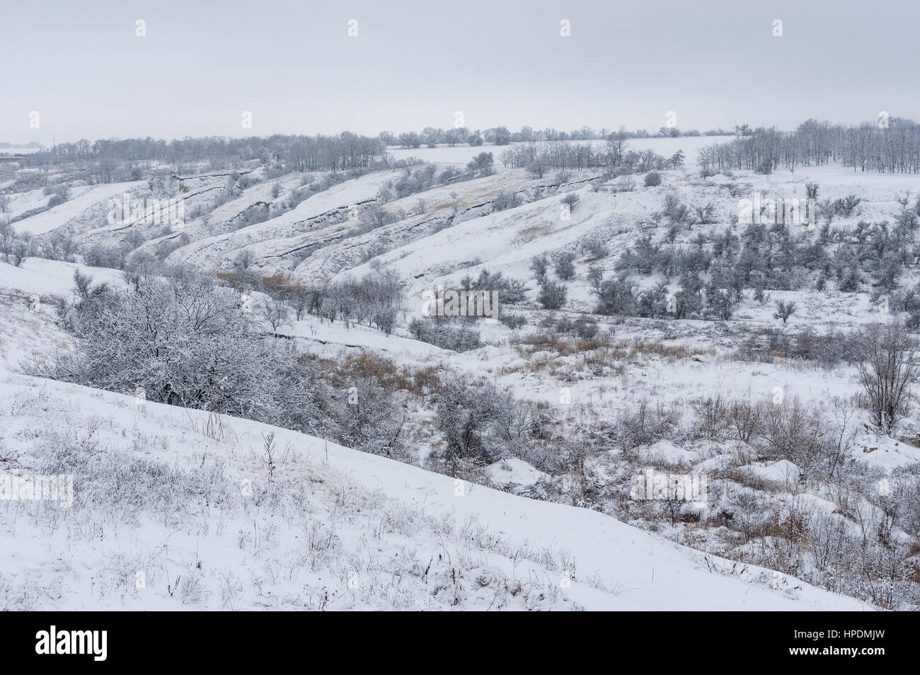 Winter landscape with soil erosion in Ukraine Stock Photo - Alamy