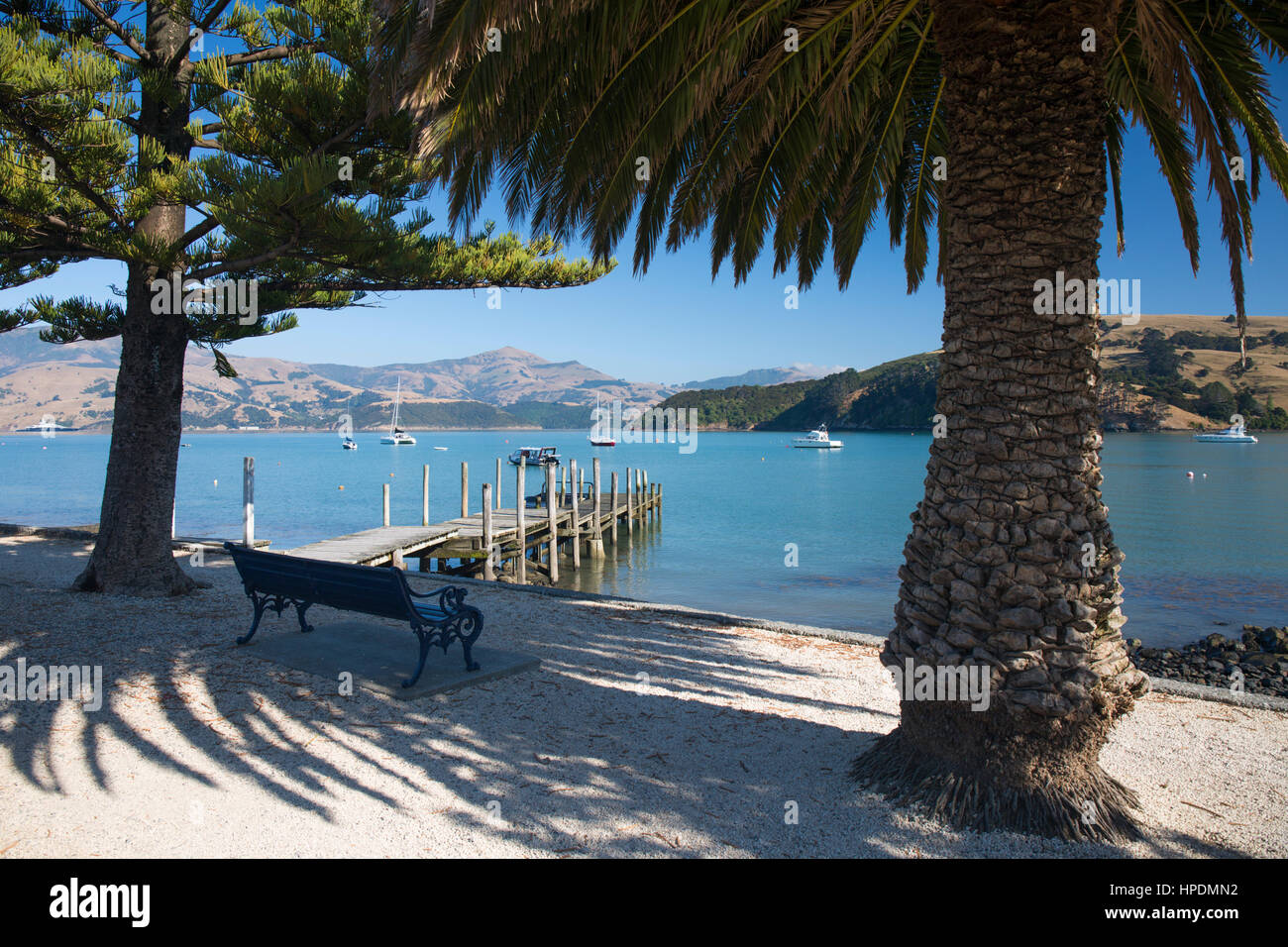 Akaroa, Canterbury, New Zealand. View across Akaroa Harbour from the ...