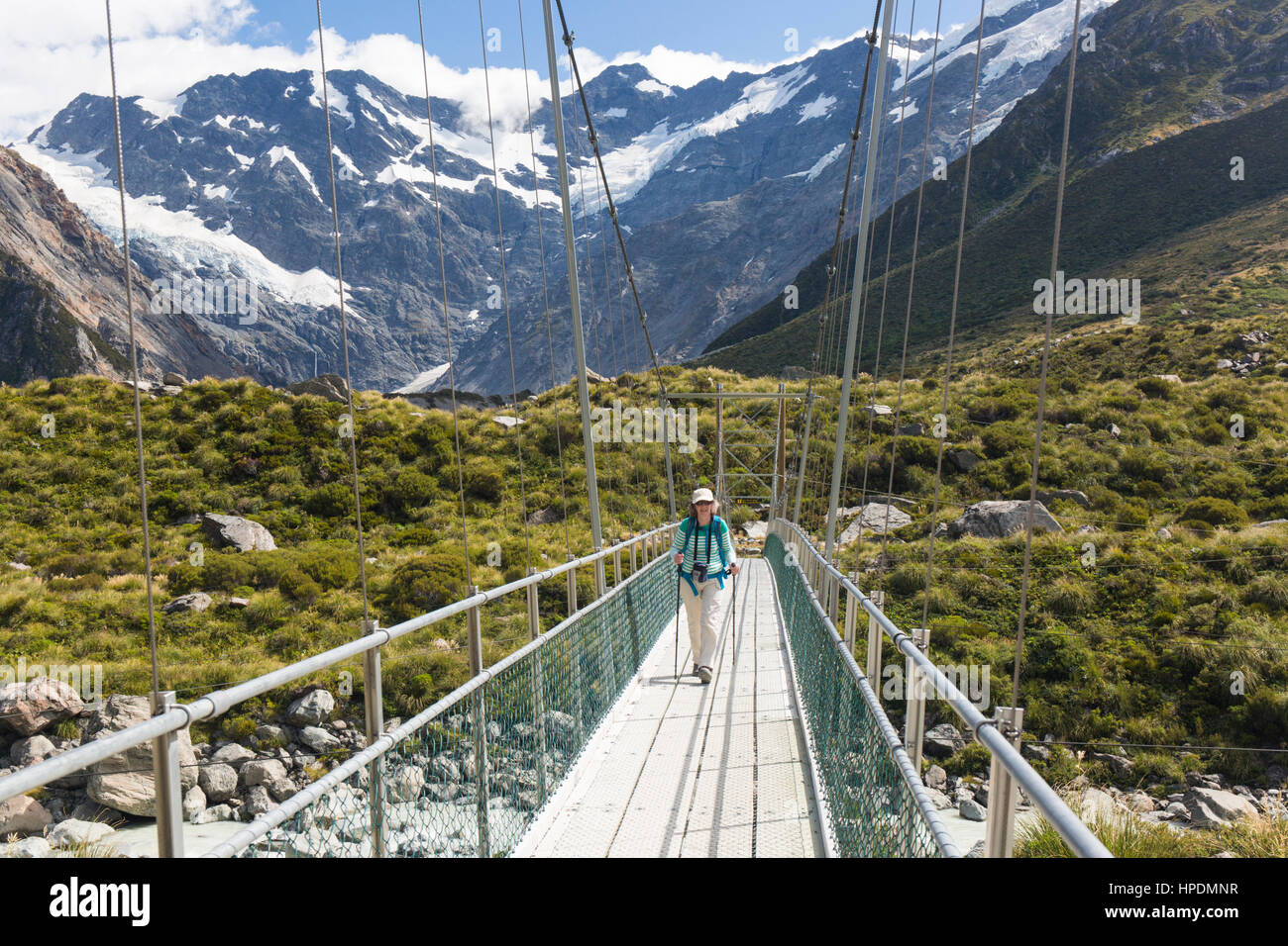 Aoraki/Mount Cook National Park, Canterbury, New Zealand. Hiker on the ...