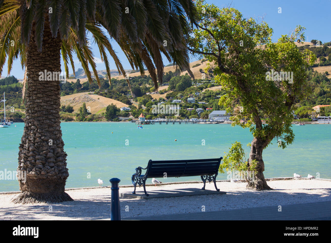 Akaroa, Canterbury, New Zealand. View across Akaroa Harbour from the ...
