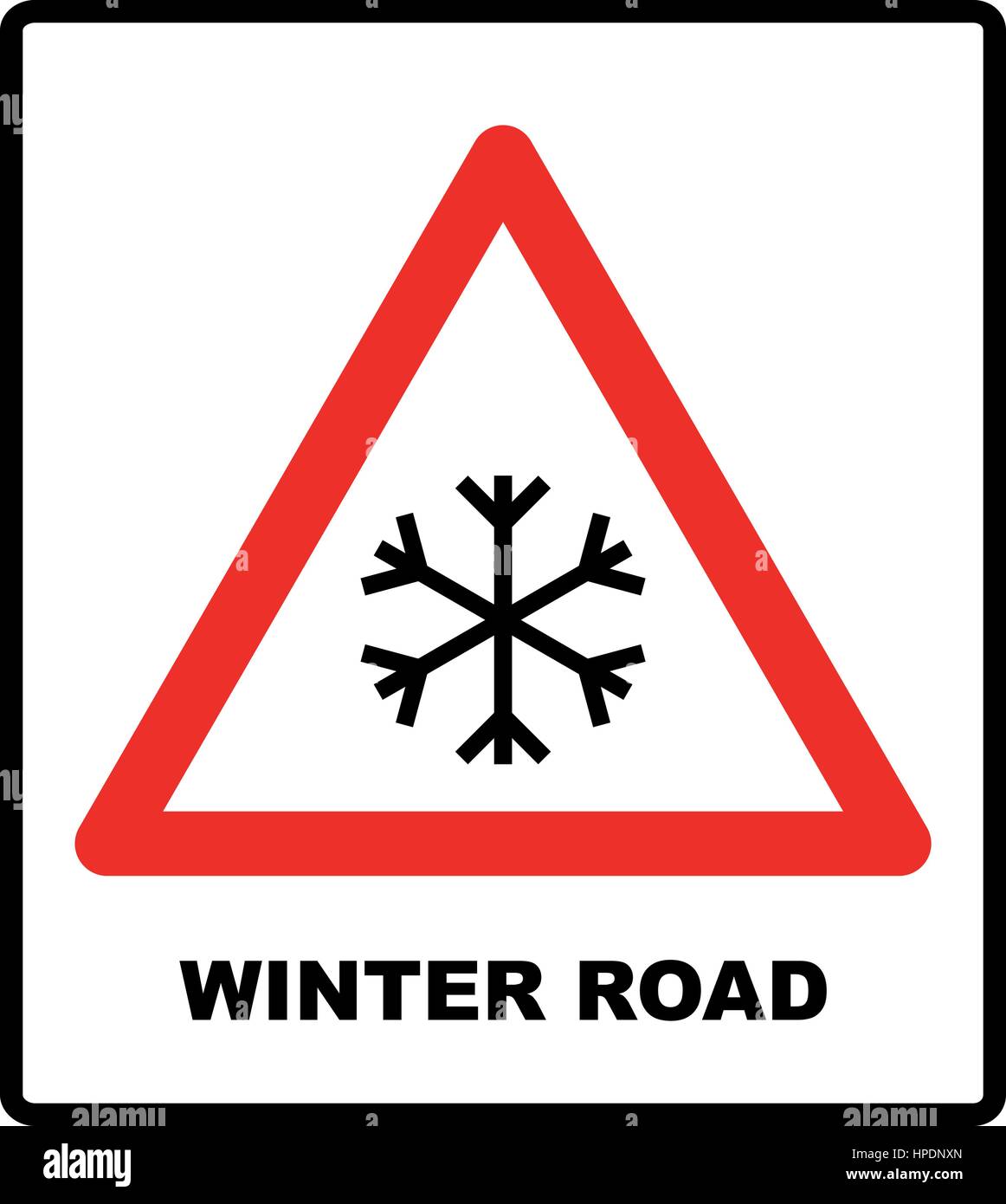 Snow warning sign, weathered with snowflaces. Vector illustration. red ...