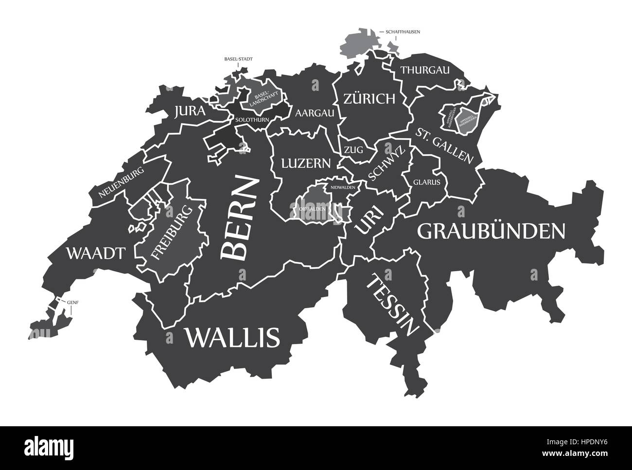 Switzerland Map labelled black illustration in German language Stock ...