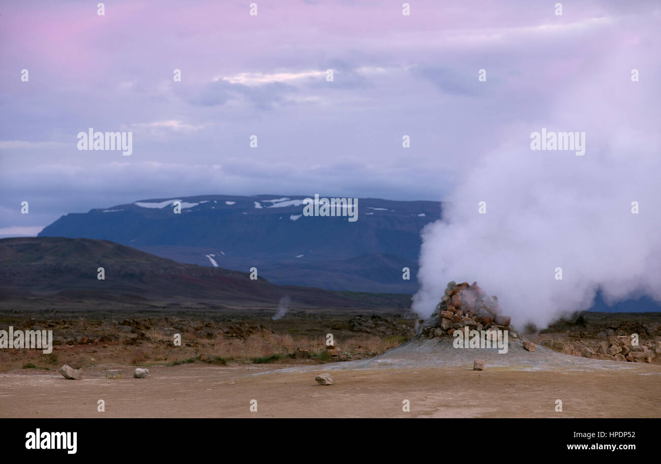 Close up of smoking fumaroles in the geothermal area Hverir, Iceland ...
