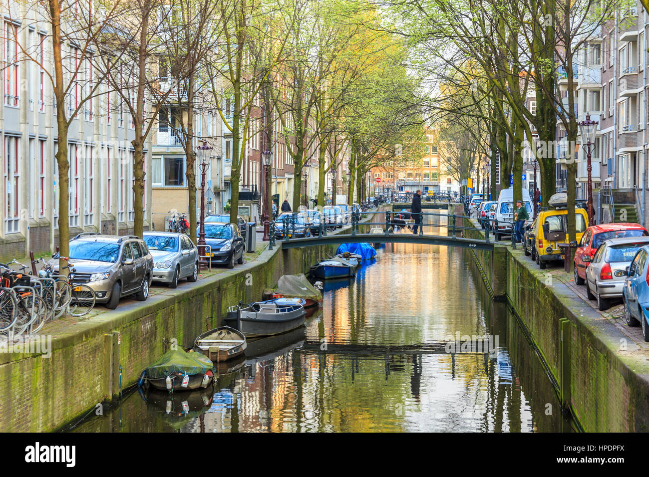 Amsterdam , the Netherlands - April 13, 2016: beautiful Amsterdam canal ...