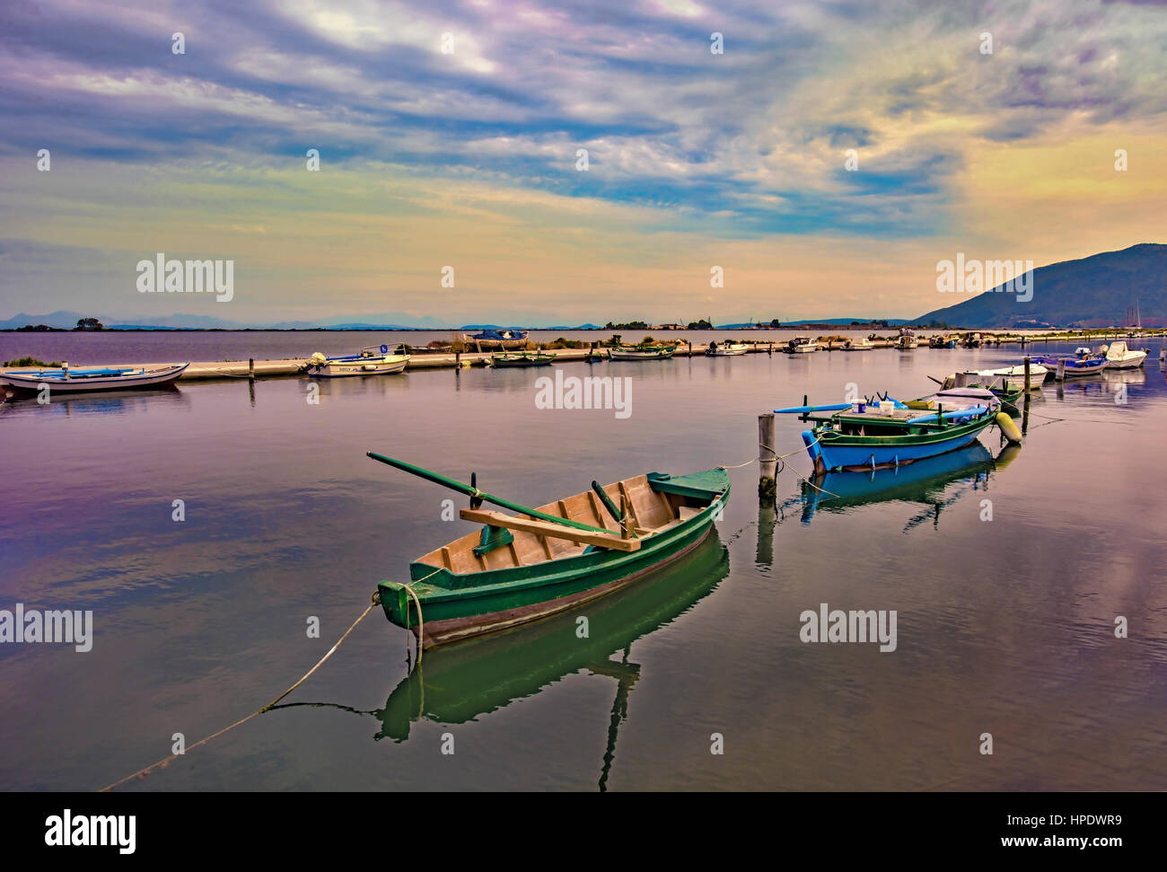 View of Lefkada port at Lefkada town, in Lefkada island located in the ...