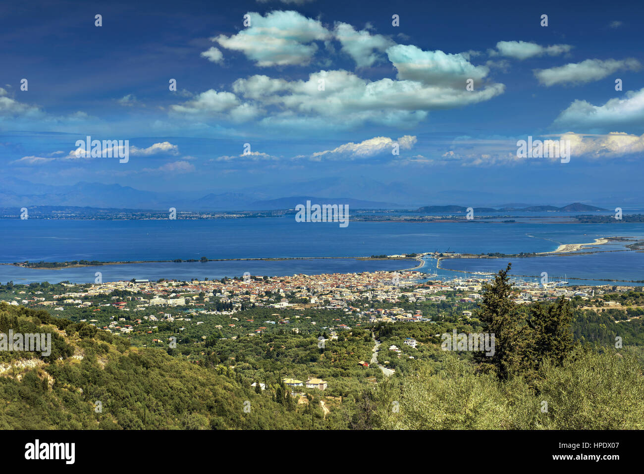 Panoramic view to Lefkada city at Lefkada island in the Ionian sea ...