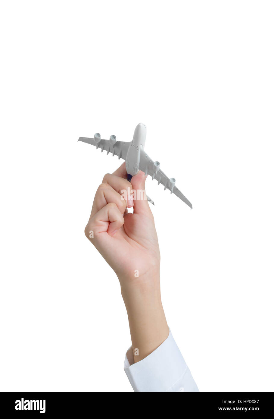 Woman hand holding model aeroplane, isolated on white background Stock ...