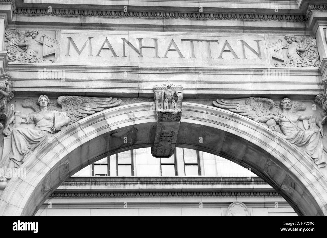 The exterior of a building with Manhattan name in Lower Manhattan (New ...