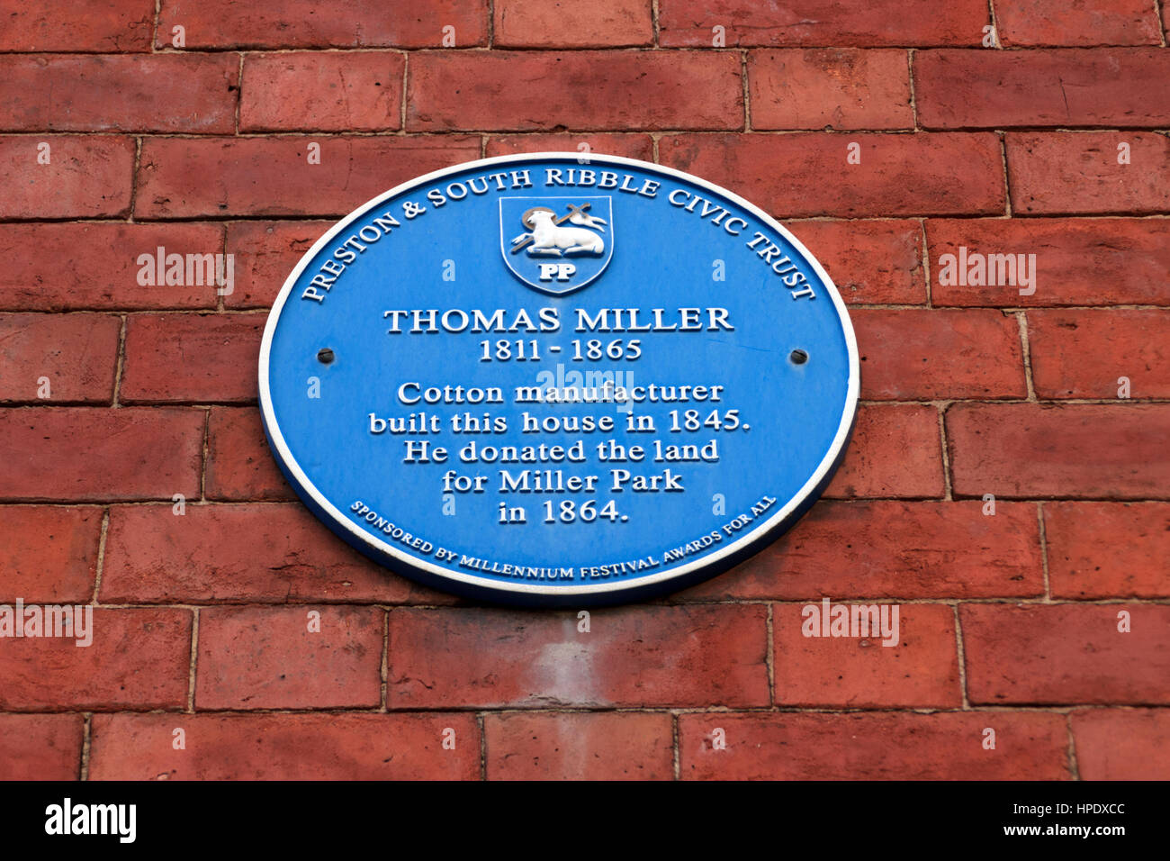 Thomas Miller Blue Plaque. Thomas Miller Blue Plaque Stock Photo - Alamy