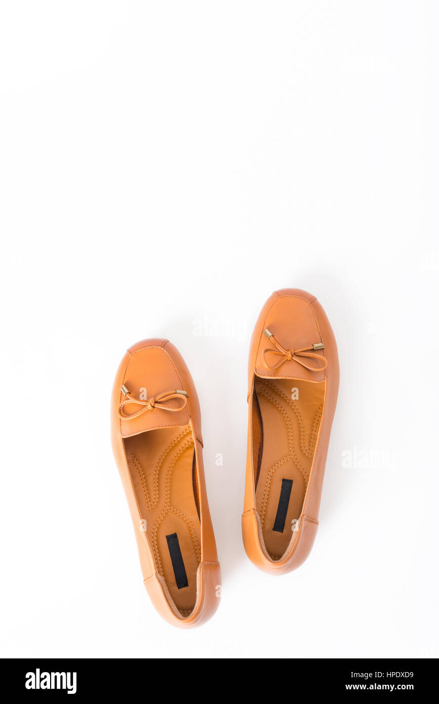 Beautiful vintage Pair of fashion woman leather shoes with top view ...