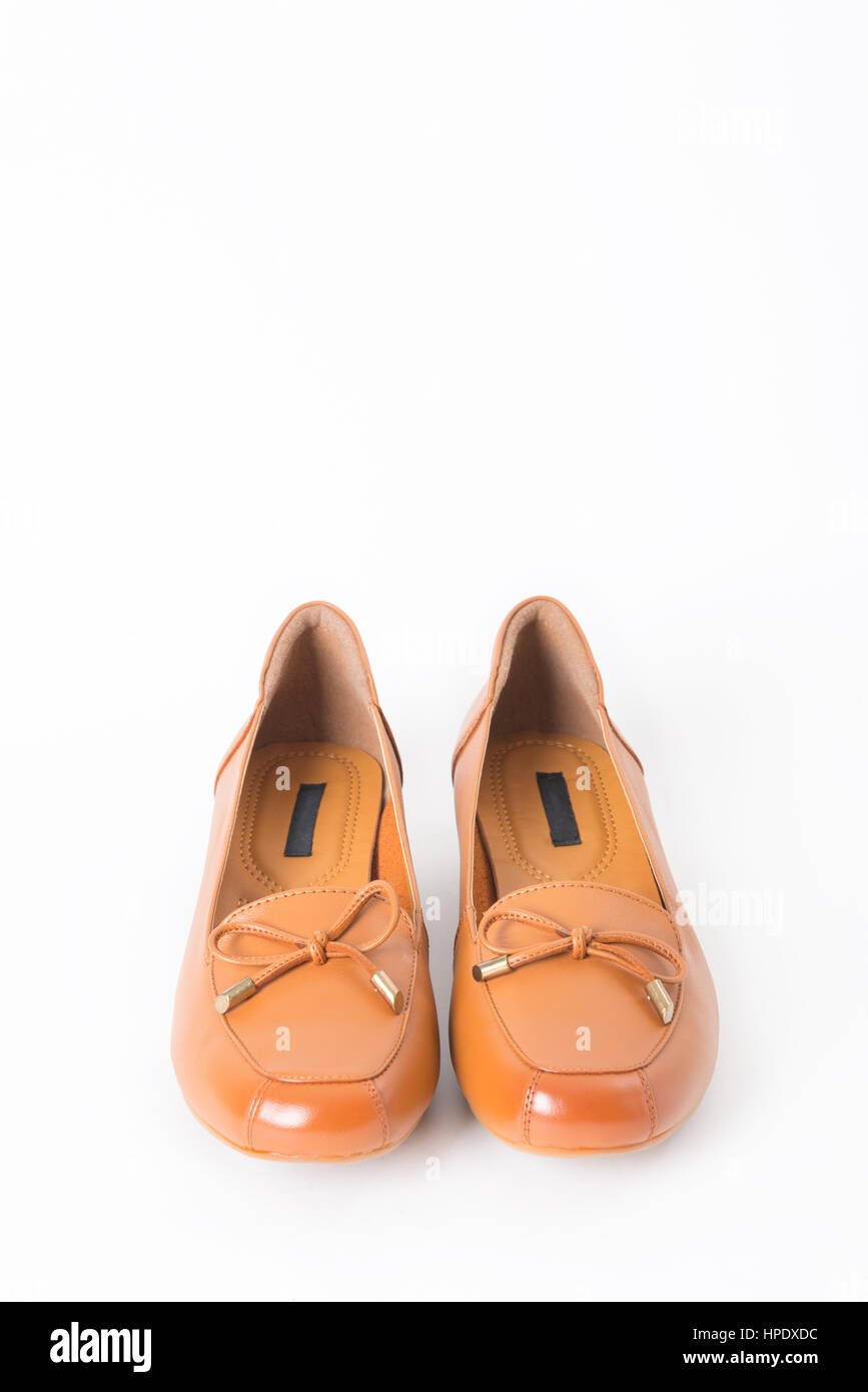 Beautiful vintage Pair of fashion woman leather shoes with front view ...