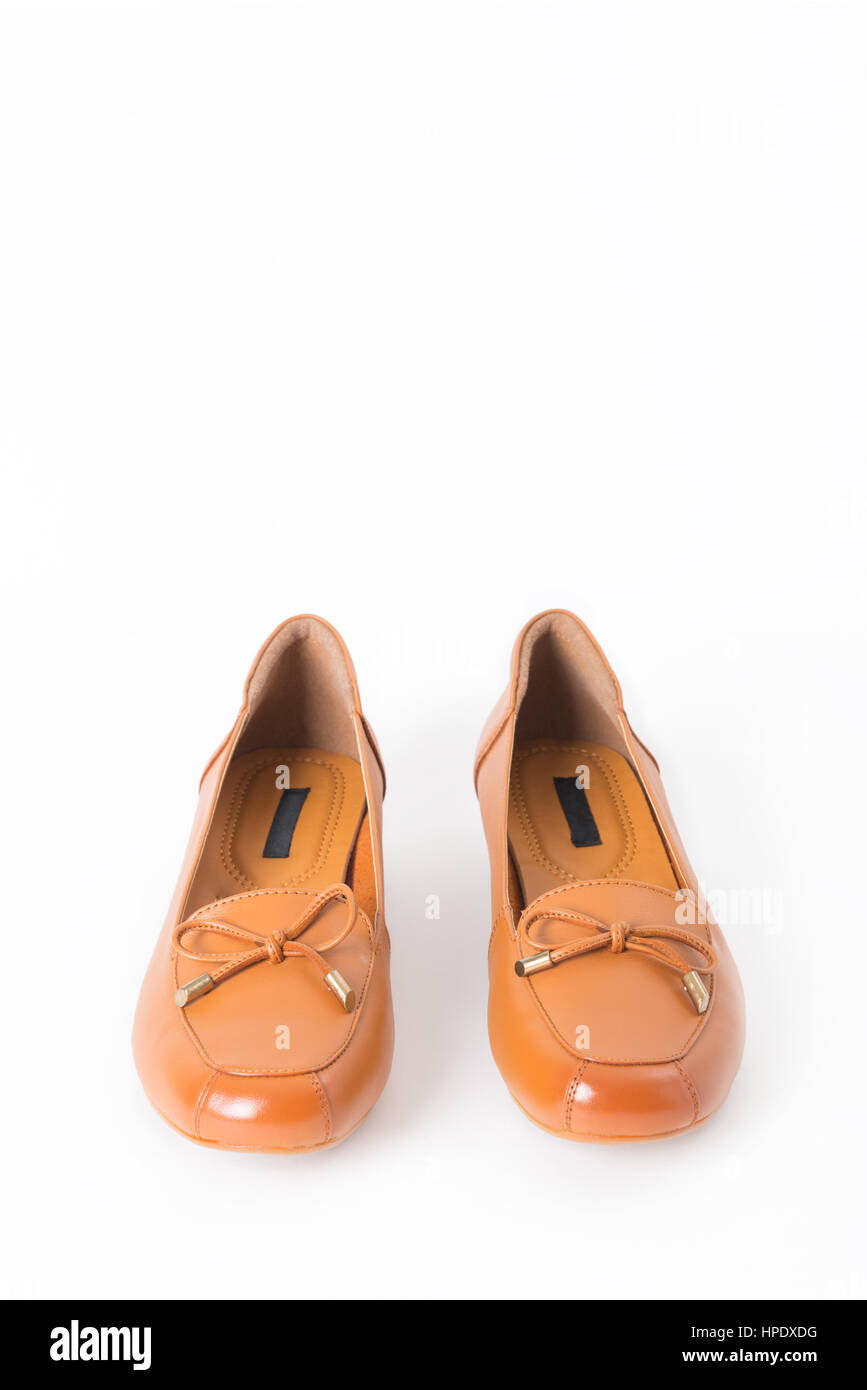 Beautiful vintage Pair of fashion woman leather shoes with front view ...