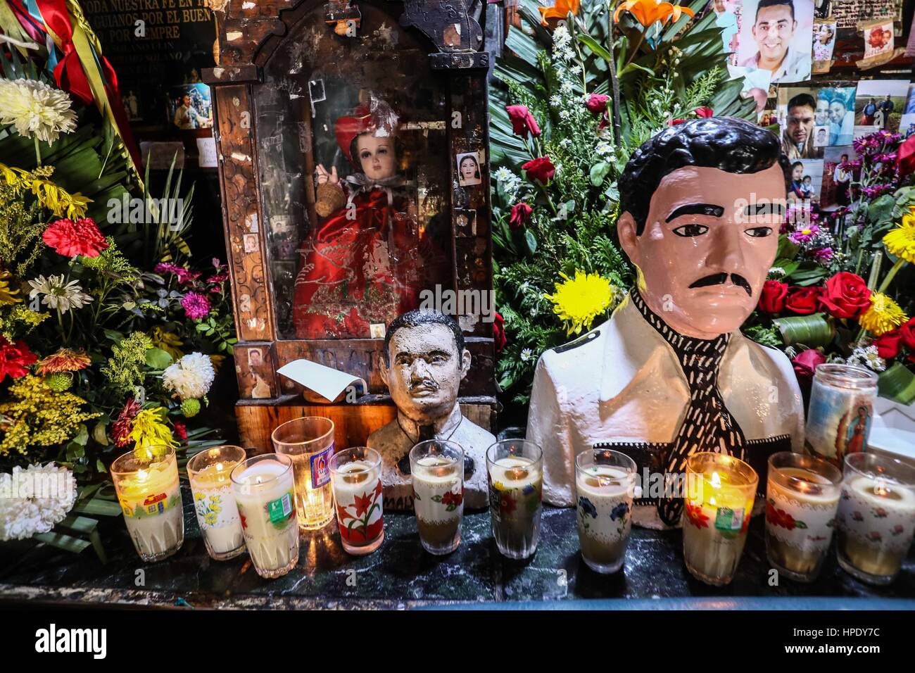 Altar in honor to Jesus Malverde who is venerated as Holy by hitmen and ...