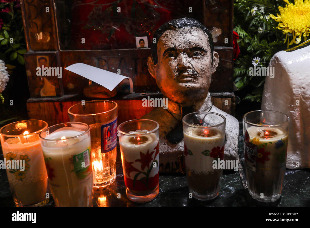 Altar in honor to Jesus Malverde who is venerated as Holy by hitmen and ...
