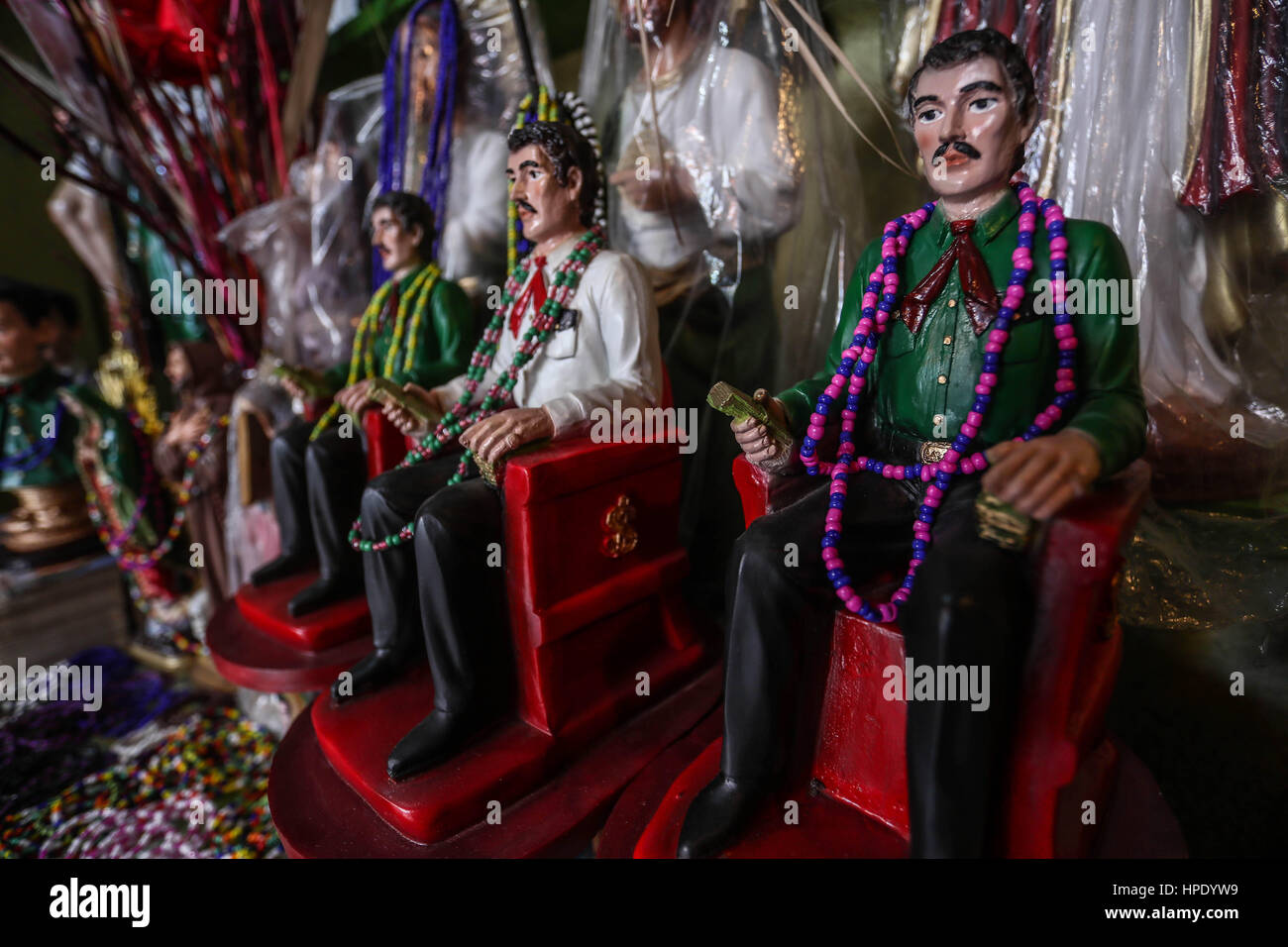 Altar in honor to Jesus Malverde who is venerated as Holy by hitmen and ...