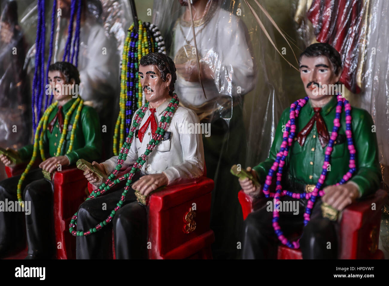 Altar in honor to Jesus Malverde who is venerated as Holy by hitmen and ...