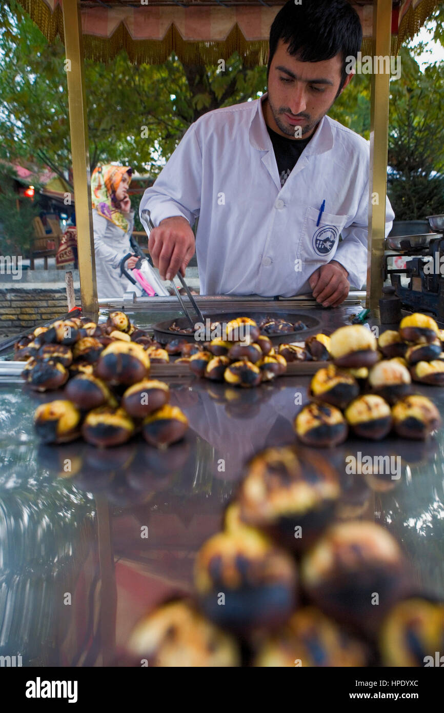 Roasted chestnuts stall in Hamidiye street, Eminonu, Istanbul, Turkey ...