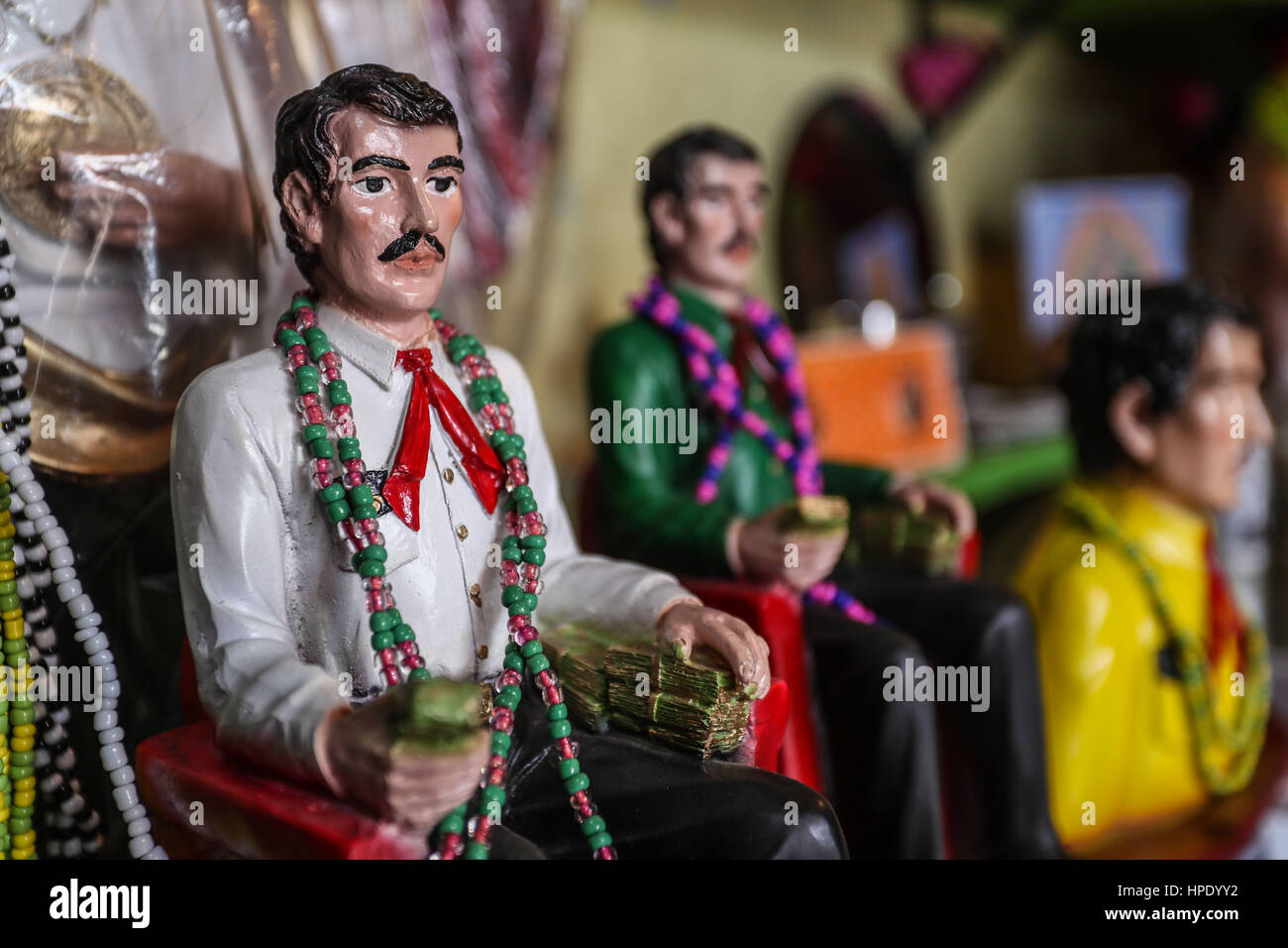 Altar in honor to Jesus Malverde who is venerated as Holy by hitmen and ...