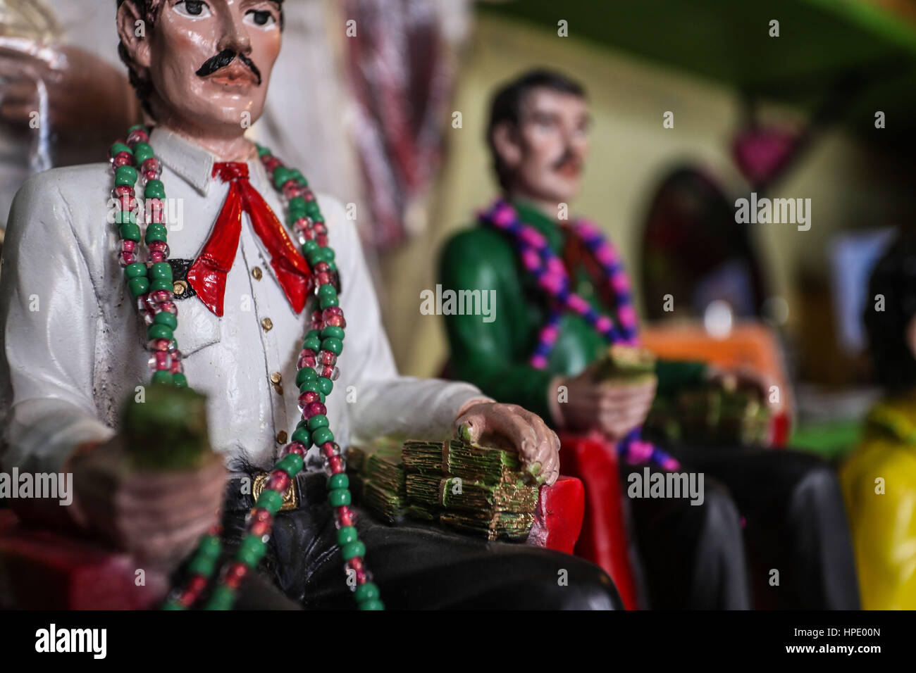 Altar in honor to Jesus Malverde who is venerated as Holy by hitmen and ...