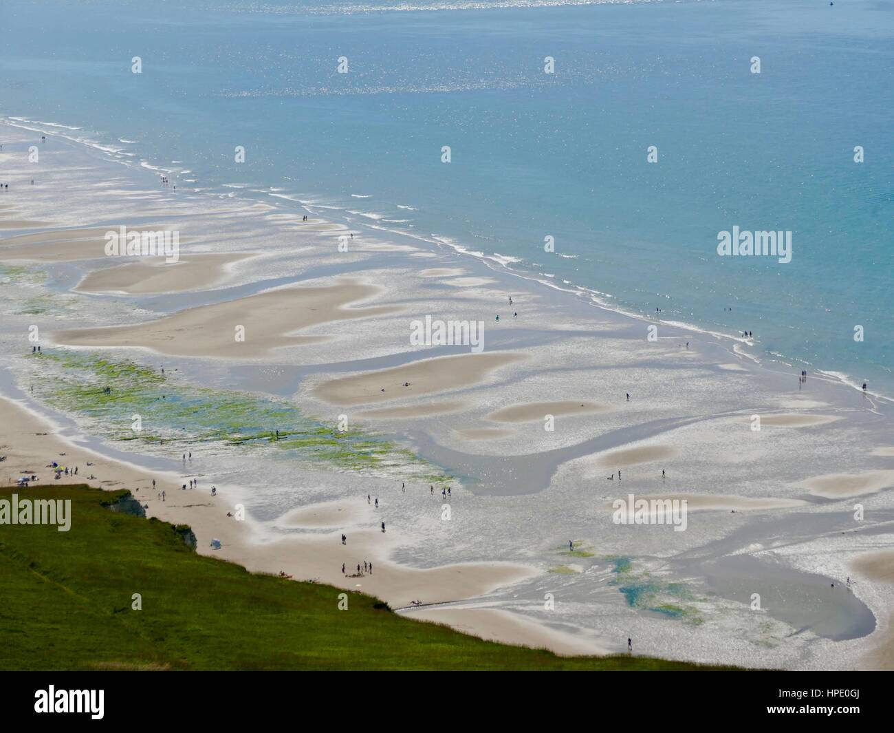 Looking down on Plage du Cap Blanc Nez (beach) from above. Low tide ...