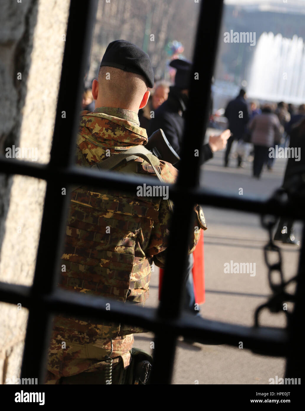Army soldier guardian with camouflage uniform outside a prison Stock ...