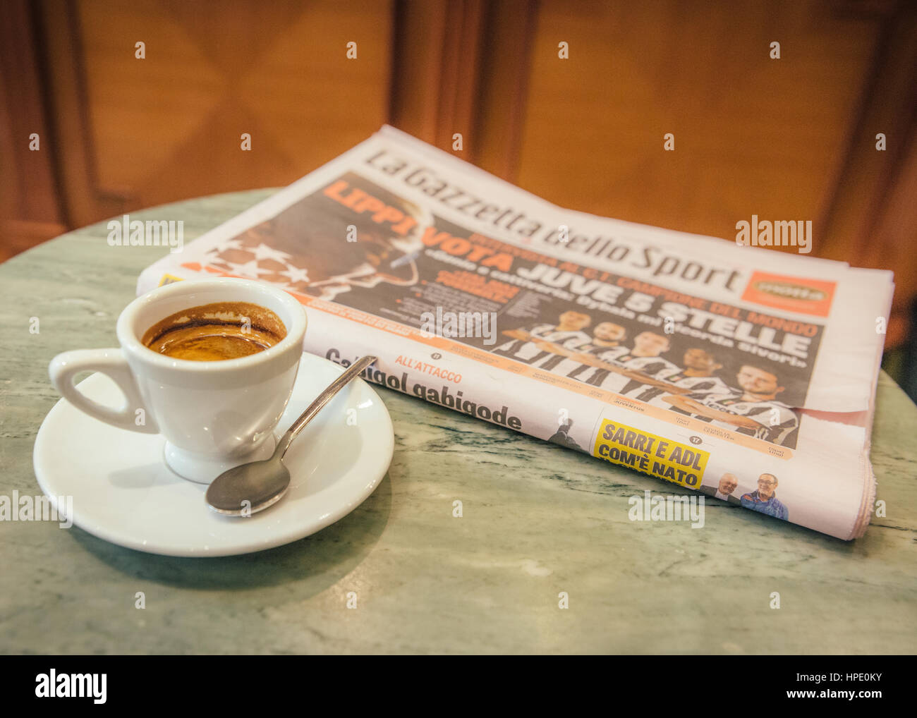 Italian style espresso with Italian newspaper Stock Photo - Alamy