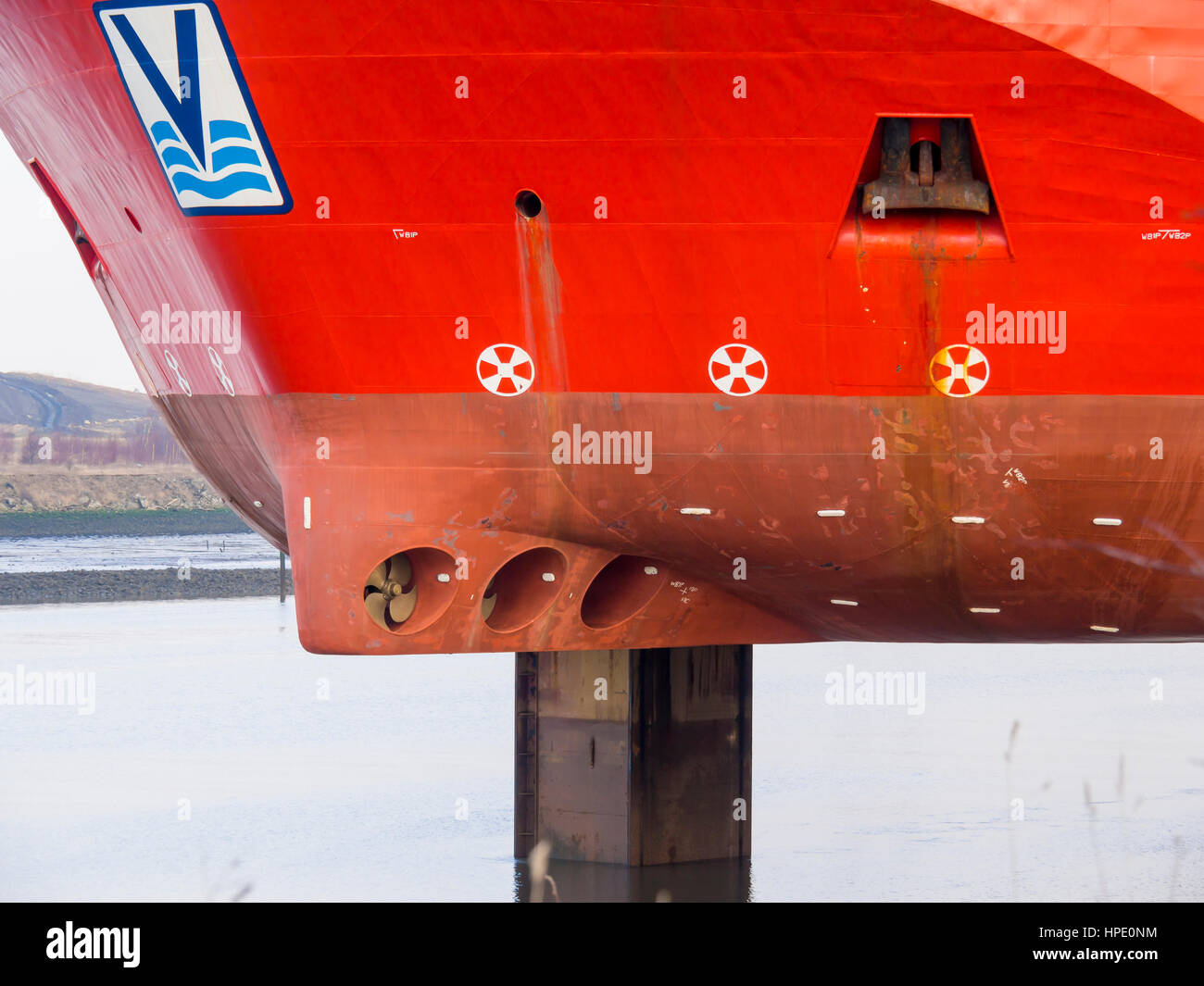 Bow detail showing thrusters of the MPI Resolution a Jack-up Multi ...