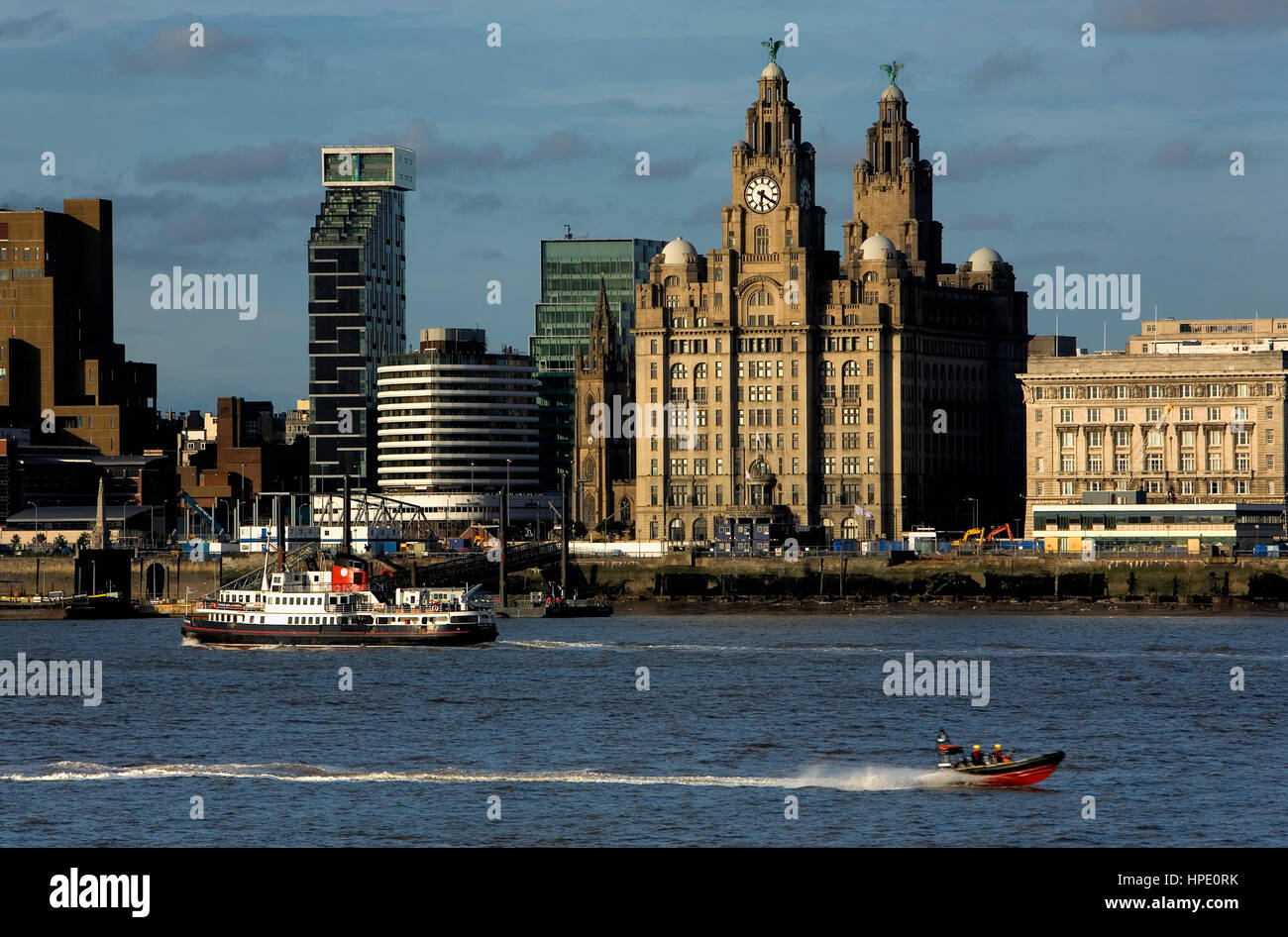 Skyline of the City, as seen from Mersey river.Liverpool. England. UK ...