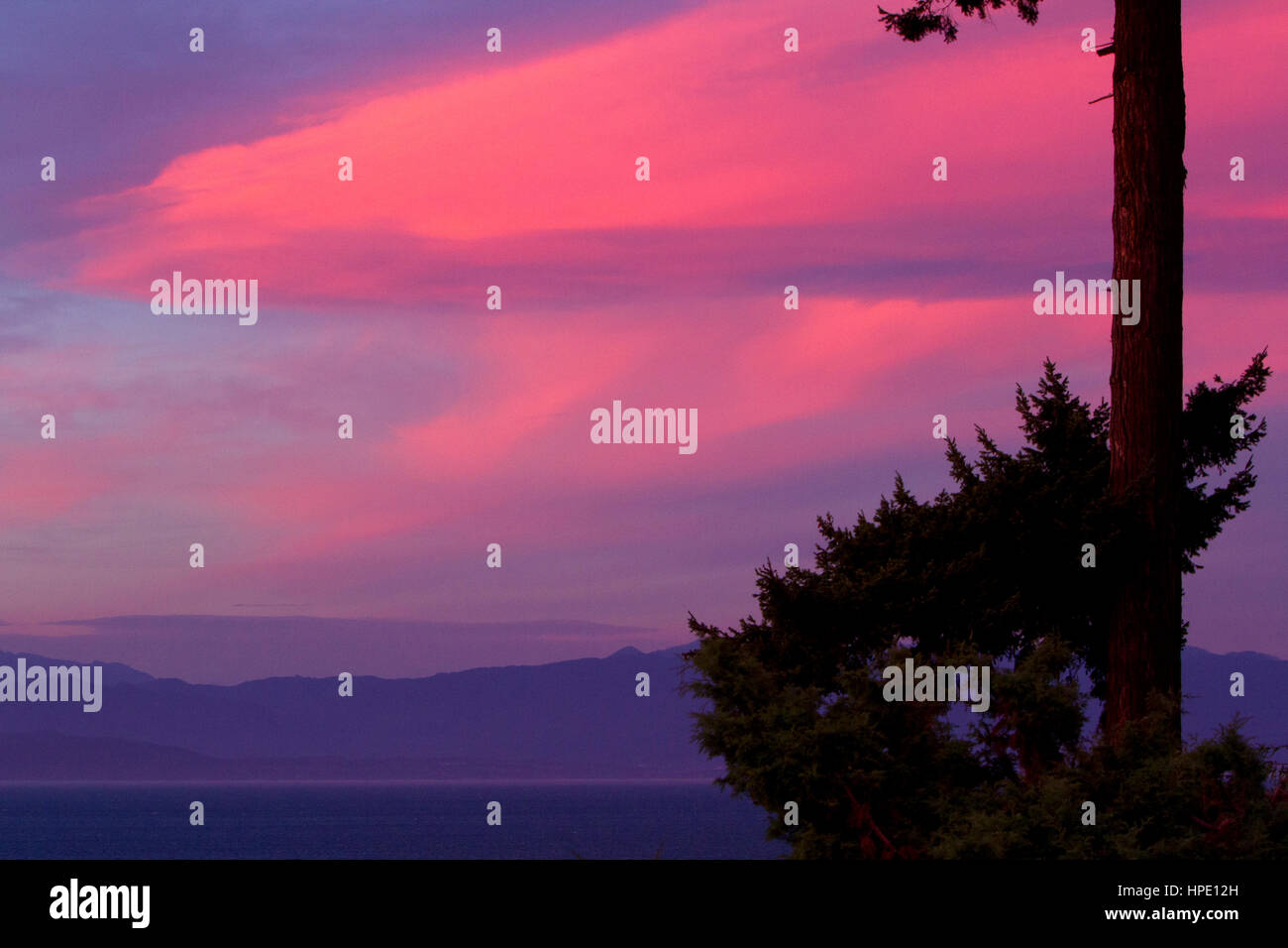 Sunset across the Strait of Georgia from Nanaimo, Vancouver Island, BC ...