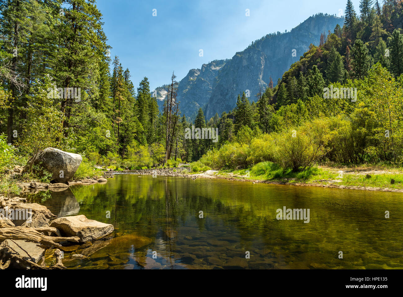 The Merced River in Yosemite Valley as it flows from the Sierra Nevada ...