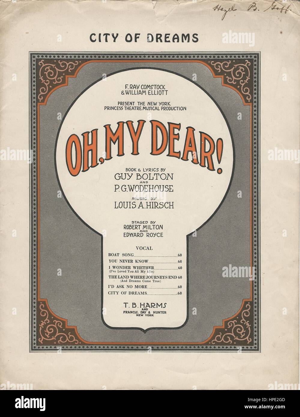 "Oh, My Dear!" 1918 Musical Sheet Music Cover Stock Photo - Alamy