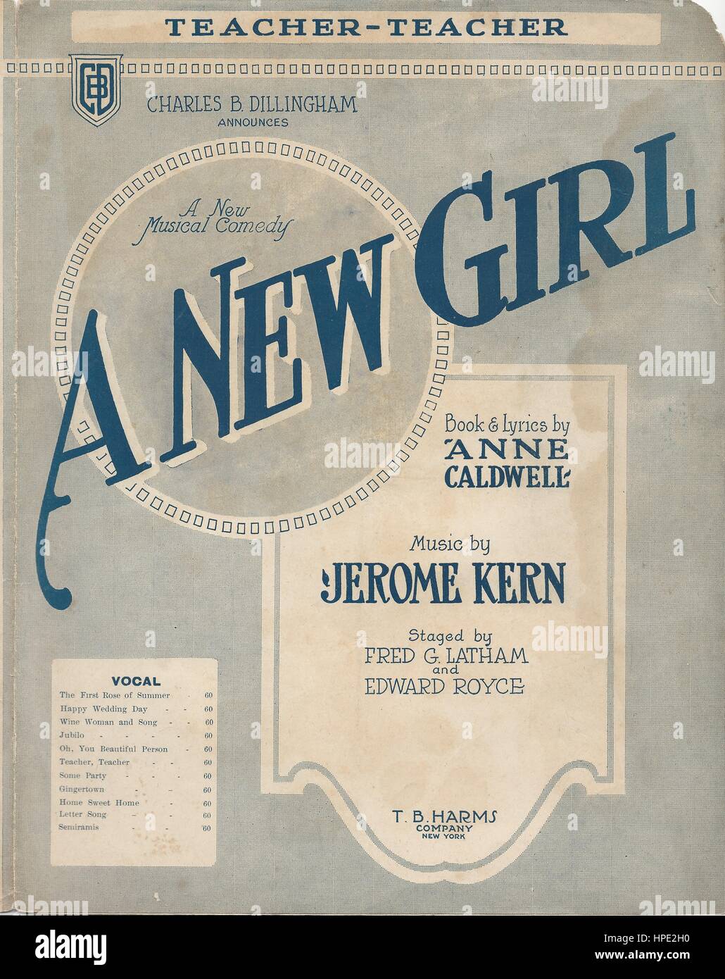 "A New Girl" 1919 Musical Sheet Music Cover Stock Photo - Alamy