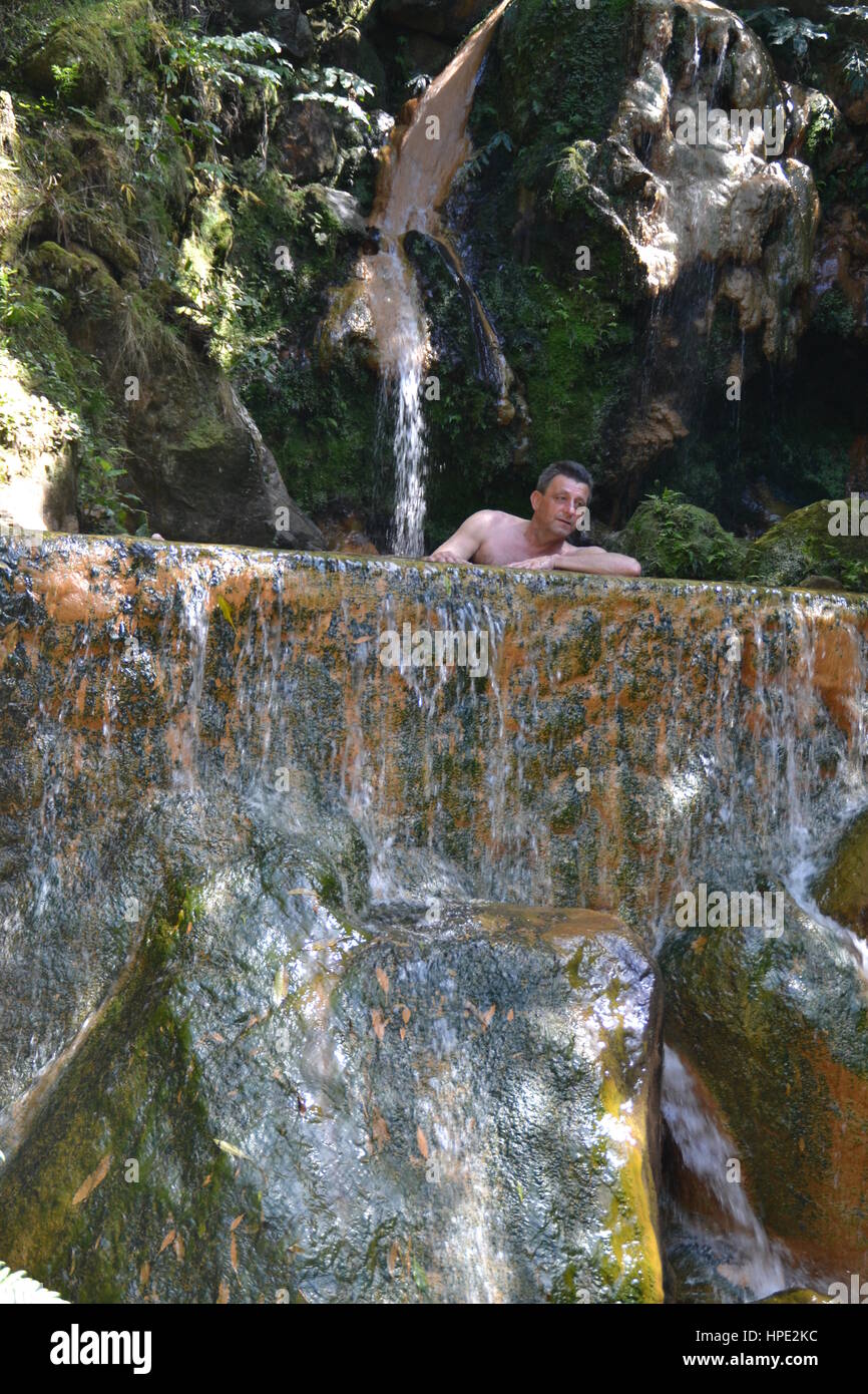 Thermal water and hot springs in Caldeira Velha is located in forest in ...
