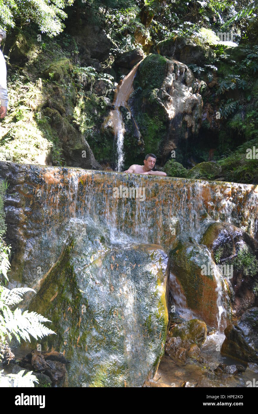 Thermal water and hot springs in Caldeira Velha is located in forest in ...