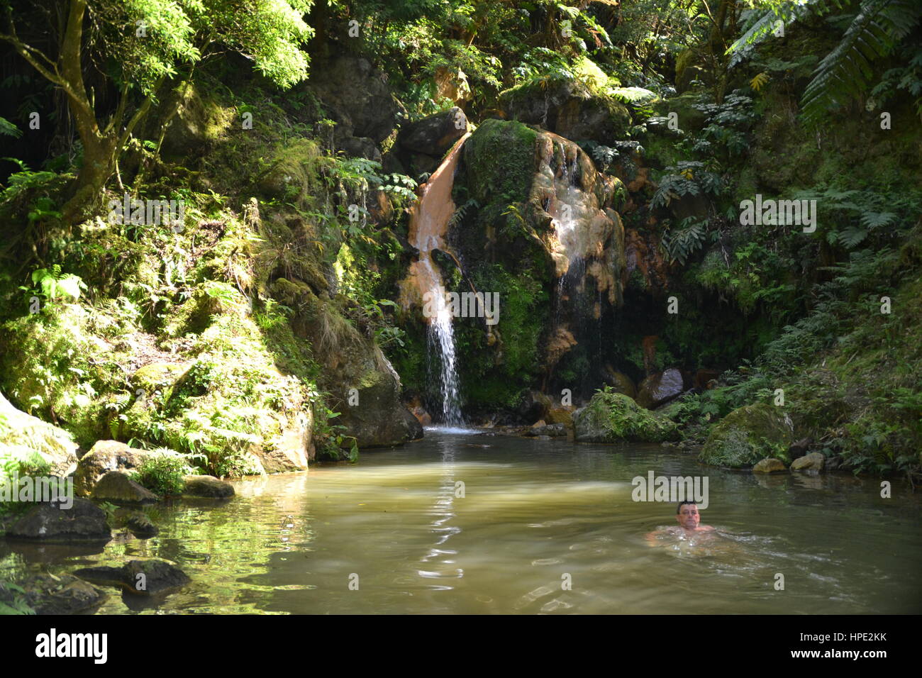 Thermal water and hot springs in Caldeira Velha is located in forest in ...