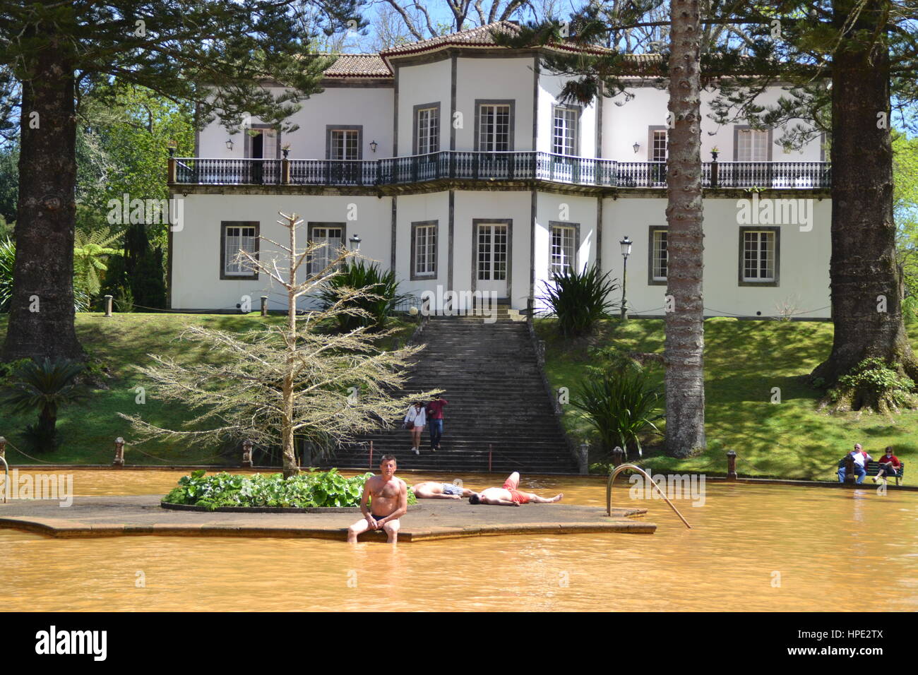 Thermal water with sulfur in Furnas. Ferruginous hot water spring in ...