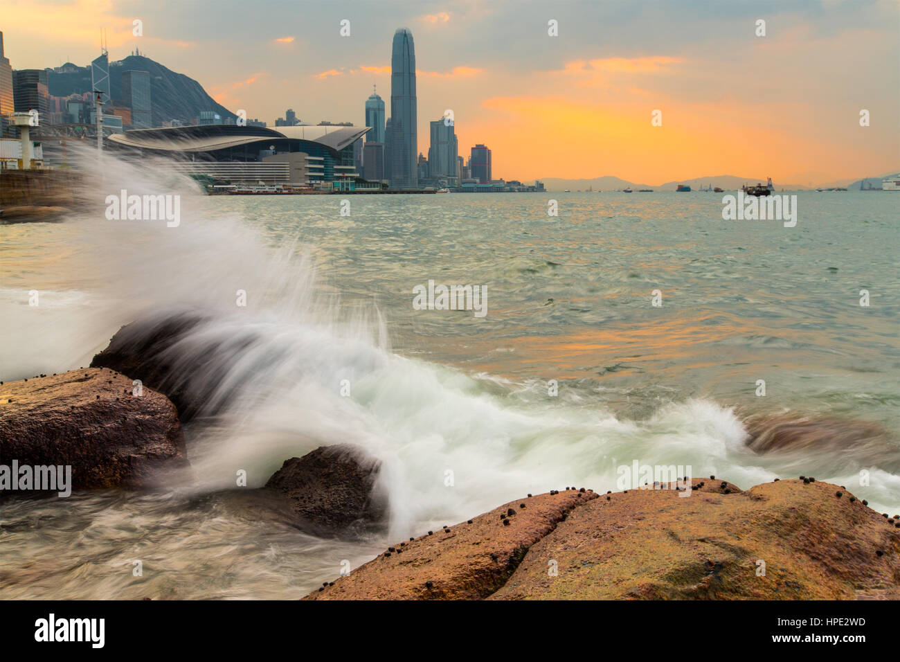 Wave in Victoria Harbour of Hong Kong Stock Photo - Alamy